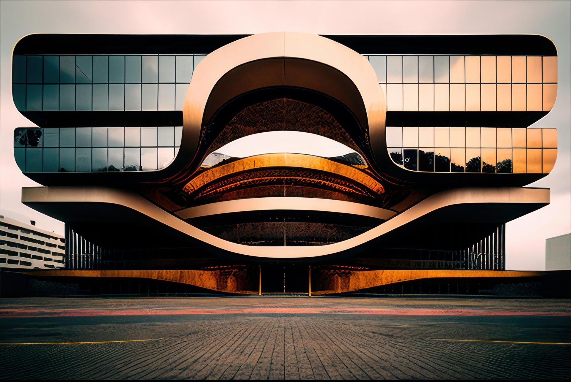 facade-modern-building-concept-with-glass-panels-with-curved-lines-by ...